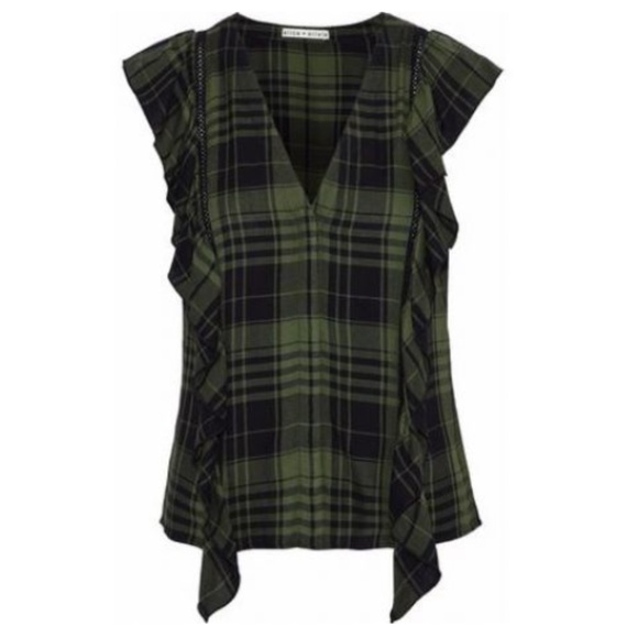 Alice + Olivia | Tops | Alice Olivia Janet Side Ruffle Plaid Blouse ...